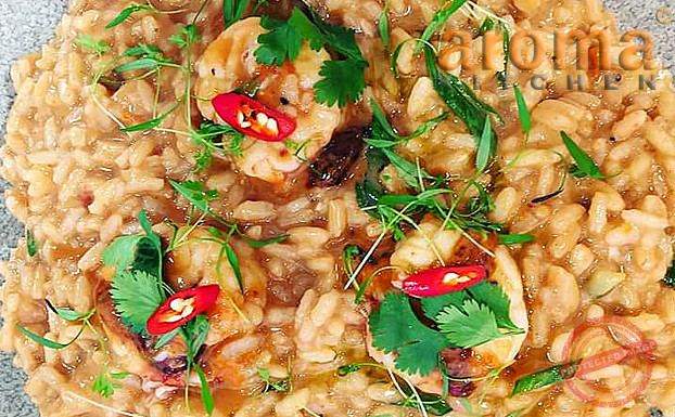 Red prawn sea urchin risotto Thai style - Aceline