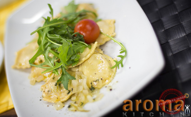 Salmon Ravioli with a cider and lime dressing - Aceline